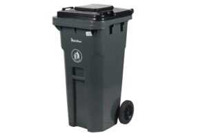 plastic prince 65 gallon rollout trash can with lid, commercial heavy-duty container with wheels, gray