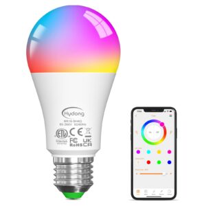 hydong smart light bulbs, 15w color changing light bulbs compatible with alexa only, a19 alexa light bulbs, tunable 2700k-6000k e26/e27 bluetooth led lights for bedroom, living room 1pack