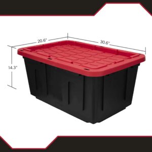 AYOYZ 27 Gallon Plastic Storage Bin Tote Organizing Container With Durable Lid and Secure Latching Buckles, Stackable and Nestable Lid Plastic Storage Bin, 1 Pack, Black Base/Red Lid