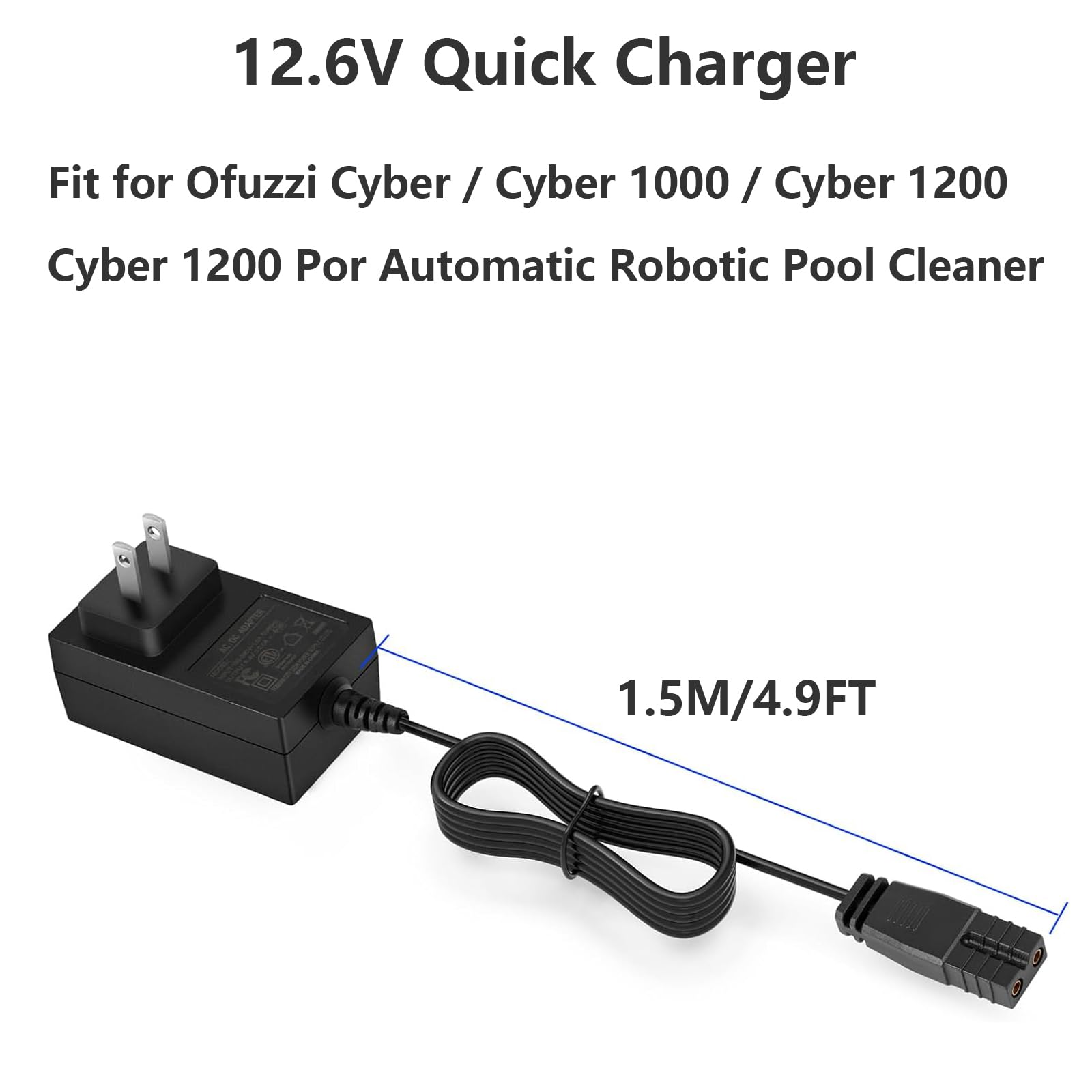 12.6V Charger for Ofuzzi Cyber Cordless Robotic Pool Cleaner Compatible with Ofuzzi Cyber/Cyber 1000/ Cyber 1200 / Cyber 1200 Por Automatic Robotic Pool Vacuum Cleaner Power Adapter