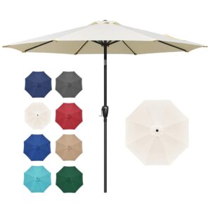 simple deluxe 9ft outdoor patio umbrella table market umbrella with push button tilt and crank, 8 sturdy ribs, uv protection waterproof for garden, lawn, deck, backyard, pool, creamy white