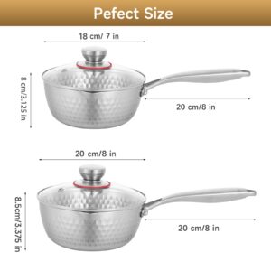 INQIBEE 1.5-2.5 QT Tri-ply Stainless Steel Saucepan Set of 2,lnduction Cooking Sauce Pots with Lids,Heavy Duty,Dishwasher and Oven Safe.