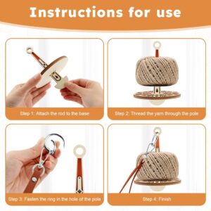 Portable Wrist Yarn Holder Yarn Spinner for Crocheting Wrist Yarn Ball Minder Stand with Leather Wristband Wooden Twirling Mechanism Spinning Needles for Knitting Crocheting