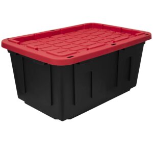 AYOYZ 27 Gallon Plastic Storage Bin Tote Organizing Container With Durable Lid and Secure Latching Buckles, Stackable and Nestable Lid Plastic Storage Bin, 1 Pack, Black Base/Red Lid