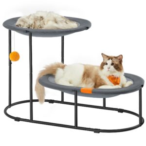 feandrea cat bed, 2-tier elevated cat bed, breathable cat hammock for multi-cat households, indoor cats, with removable washable mesh, steel frame, for summer, dove gray upcb012g01