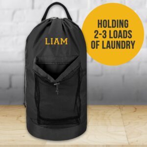 Personalized Travel Laundry Bag Backpack, Embroidered Extra Large Laundry Bag For Travel with Shoulder Strap, Custom Heavy Duty Laundry Bag with Mesh Pocket for Delicates, Traveling and Camping