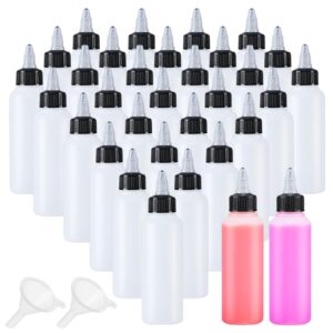 yephets 32 pack semi-transparent boston dispensing bottles empty round ldpe plastic squeeze dropper bottles squeeze bottles with twist top cap for liquids oils art crafts kitchen household (4 oz)