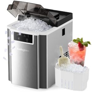 karingbee nugget ice maker countertop - 45lbs/24h, 5mins making soft chewable pellet ice - self-cleaning, sonic ice, pebble ice machine for home kitchen, office - stainless steel