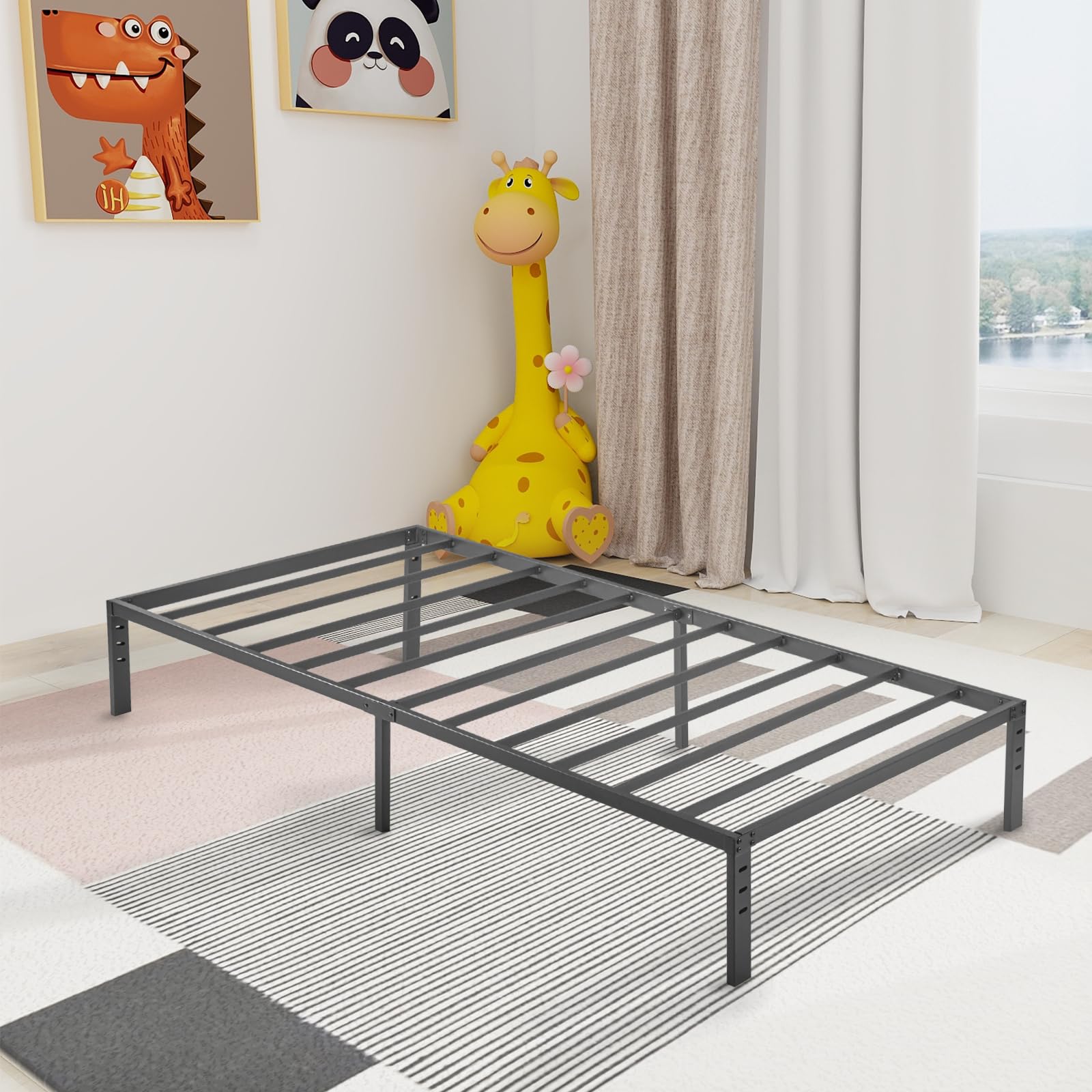 fusehome Bed Frame Twin Size,14 Inch Metal Platform Bed Frame, Storage Space Under Bed, Mattress Foundation with Heavy Duty Steel Slat Support, No Box Spring Needed Easy Assembly, Black