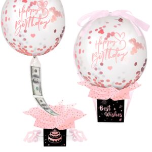 upgraded birthday money box for cash gift pull, funny pull money balloon box happy birthday surprise set, birthday gifts for women men best friend girlfriend wife sister (rose quartz)