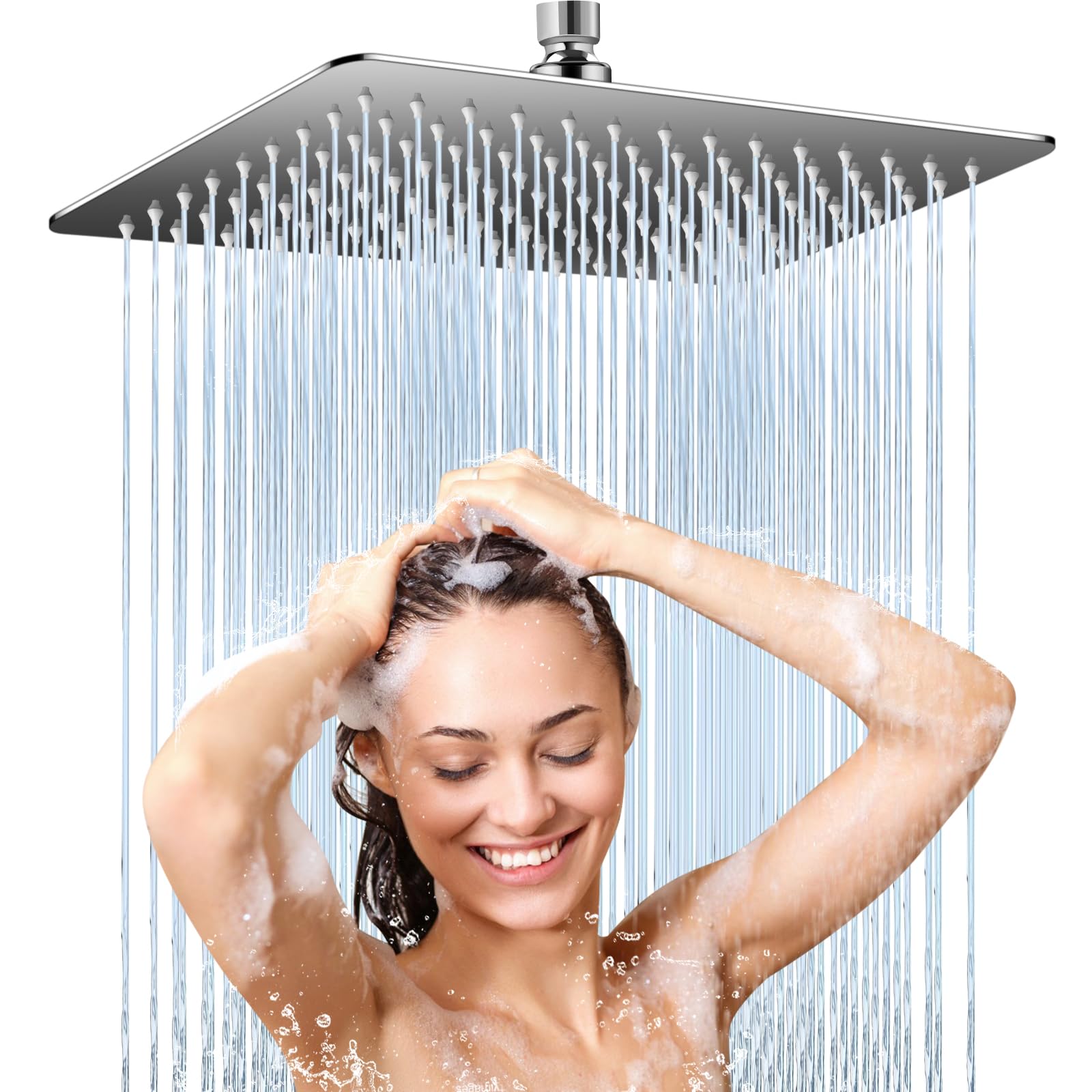 Rain Shower Head, 12 Inch Rectangle High Pressure Large Coverage Rainfall Showerheads, All Metal Wall Mount 360° Adjustment Fixed Shower Head, Easy Installation (Chrome)