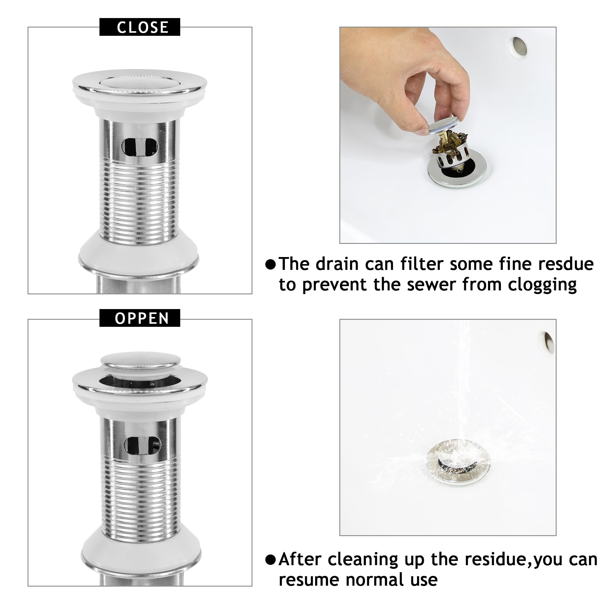 Rackickyer Bathroom Sink Drain,Drain Stopper Bathroom Sink Without Overflow,Small Cap Pop Up Drain Assembly with Detachable Strainer Basket,Built-in Anti-Clogging, Stainless Steel Nut Brushed Nickel