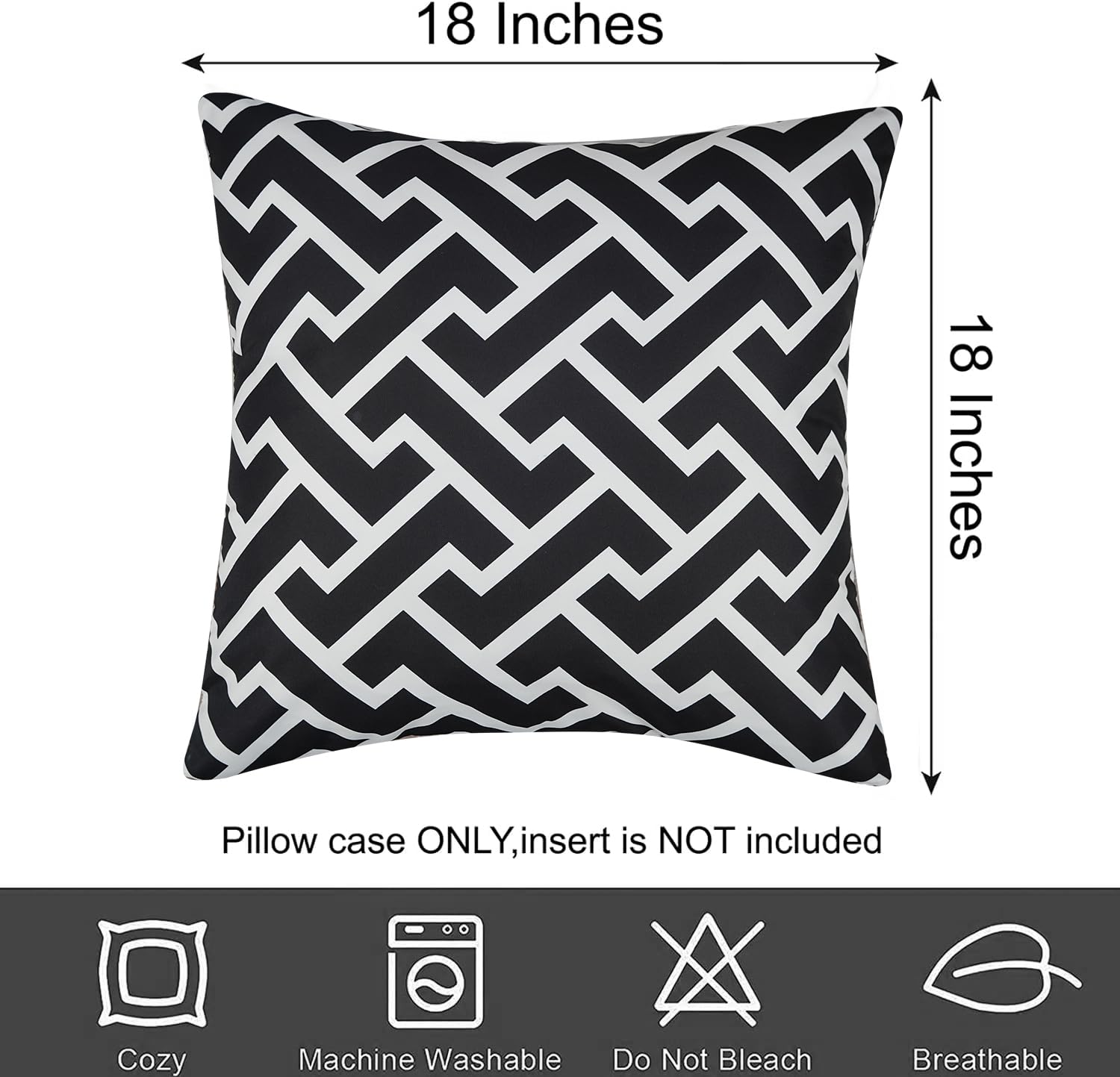 Pyonic Outdoor Waterproof Pillow Covers Set of 2 18X18 Inch Modern Geometric Black and White Decorative Outdoor Pillows for Patio Garden