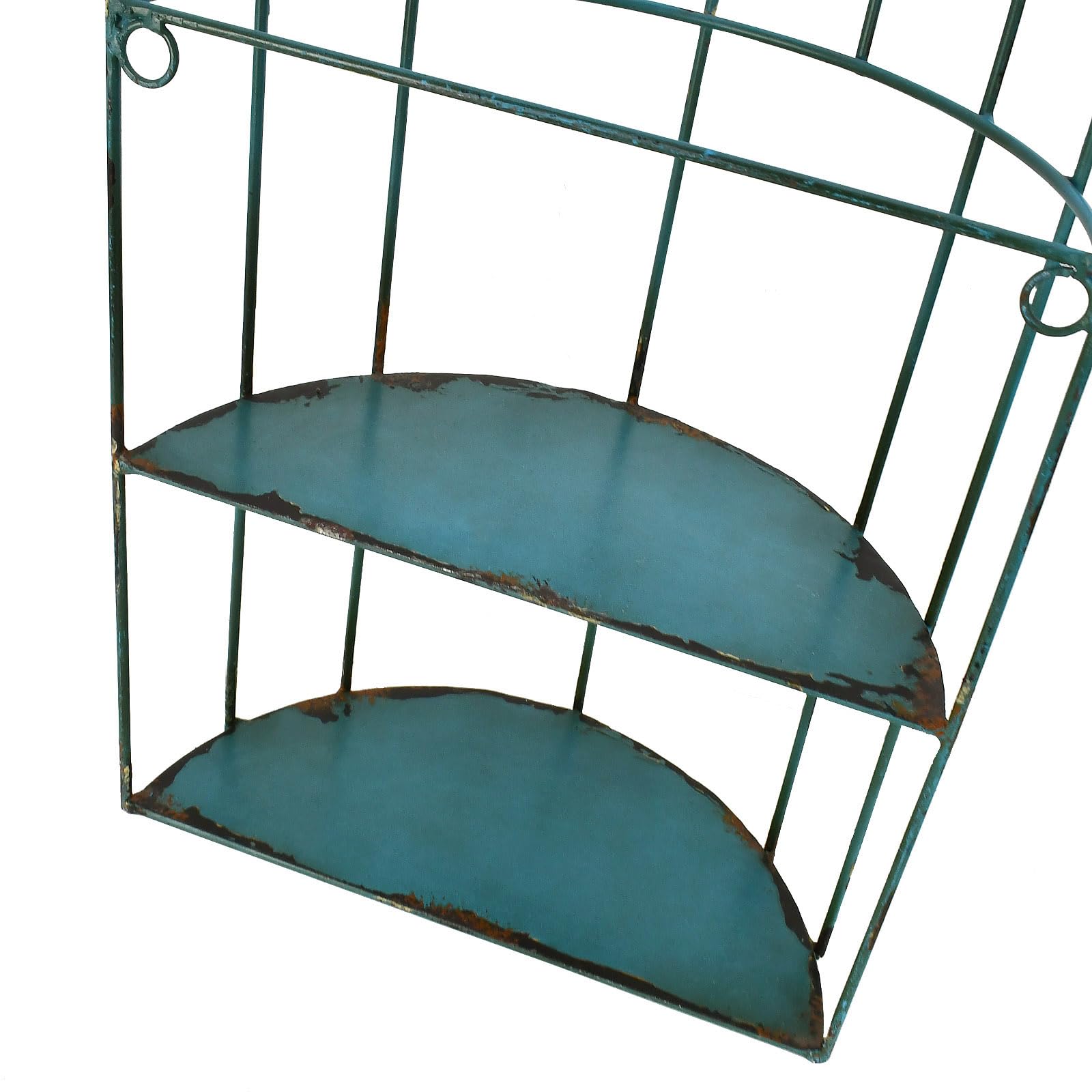 Veclotch Metal Birdcage Hanging Shelf for Wall,Decorative Wall Display Shelves 2 Tiers Distressed Rustic Bird Cage Floating Shelf Indoor Outdoor Decoration, Teal