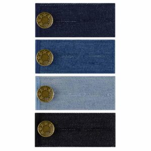 4 pieces denim waist extenders button for pants jeans trousers skirt adjustable waistband extender with metal button for women men black blue dark blue light blue button extender set (assorted colors)