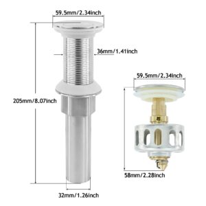 Rackickyer Bathroom Sink Drain,Drain Stopper Bathroom Sink Without Overflow,Small Cap Pop Up Drain Assembly with Detachable Strainer Basket,Built-in Anti-Clogging, Stainless Steel Nut Brushed Nickel