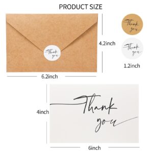 miikoul 100 Pieces Thank You Cards with Kraft Envelopes & Stickers 4x6 Inch Minimalistic Design Bulk Thank You Note for Thanksgiving Day,Baby Shower, Wedding,Business, Doctor,Teachers