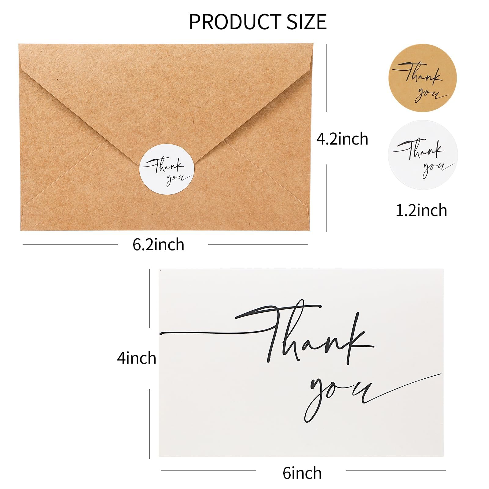 miikoul 100 Pieces Thank You Cards with Kraft Envelopes & Stickers 4x6 Inch Minimalistic Design Bulk Thank You Note for Thanksgiving Day,Baby Shower, Wedding,Business, Doctor,Teachers