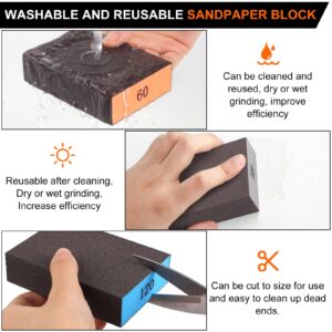 Romeda 8-Pack Sanding Sponge, Four Grits Per Pack 60/80/120/220, Washable and Reusable Handmade Sandpaper Block, Drywall Sandpaper Blocks for Wooden Drywall Sheetrock and Metal Glazing