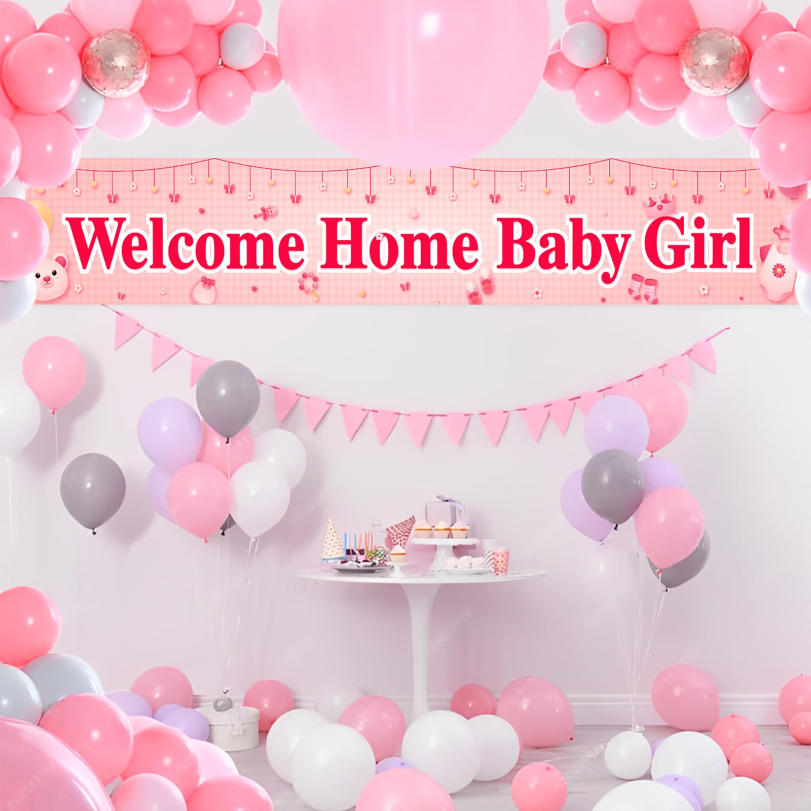 Labakita Welcome Home Baby Girl Yard Banner, Large It’s a Girl Baby Shower Banner, Pink Baby Shower Decorations for Girl, Gender Reveal Baby Shower Inside Outside Decoration