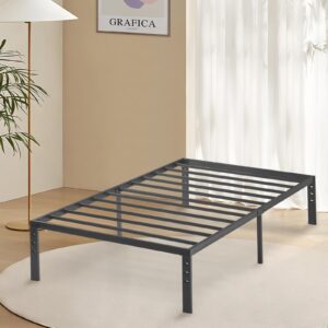 fusehome bed frame twin size,14 inch metal platform bed frame, storage space under bed, mattress foundation with heavy duty steel slat support, no box spring needed easy assembly, black