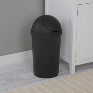 AYOYZ 3 Gallon Round Wastebasket with Lid, Small Plastic Trash Can for The Bathroom, Bedroom, Dorm or Home Office, Black