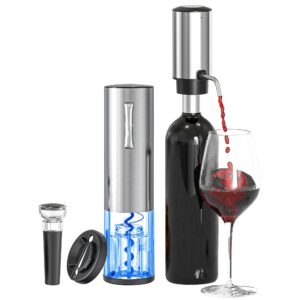 bgfox 4 in 1 electric wine bottle opener gift set - rechargeable automatic wine bottle corkscrew opener with wine dispenser aerator, vacuum stopper and foil cutter, stainless steel