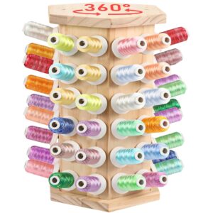 hexagon wooden thread holder stand, 72-spools embroidery thread organizer, smooth wood thread racks for spools of thread and bobbins - quilting and sewing thread storage(360° rotating)