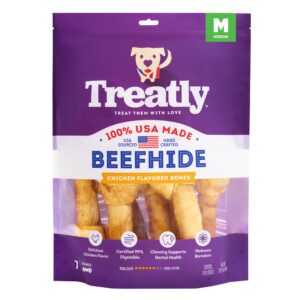 treatly usa beefhide bones 7-8" dog chew treats - chicken flavor, 7 count/1 pack