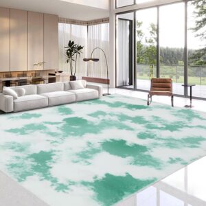 hombys 6x9ft tie dye area rug for living room bedroom, large modern floor carpet for indoor office dining room, abstract home deco non-shedding,green, machine washable