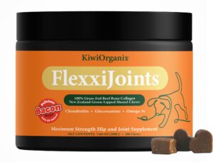 kiwiorganix nzorganix flexxijoints hip and joint supplement chews for dogs, cats • 100% grass-fed beef bone collagen new zealand green-lipped mussels • 100 chews