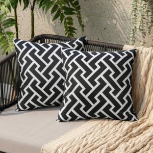 pyonic outdoor waterproof pillow covers set of 2 18x18 inch modern geometric black and white decorative outdoor pillows for patio garden