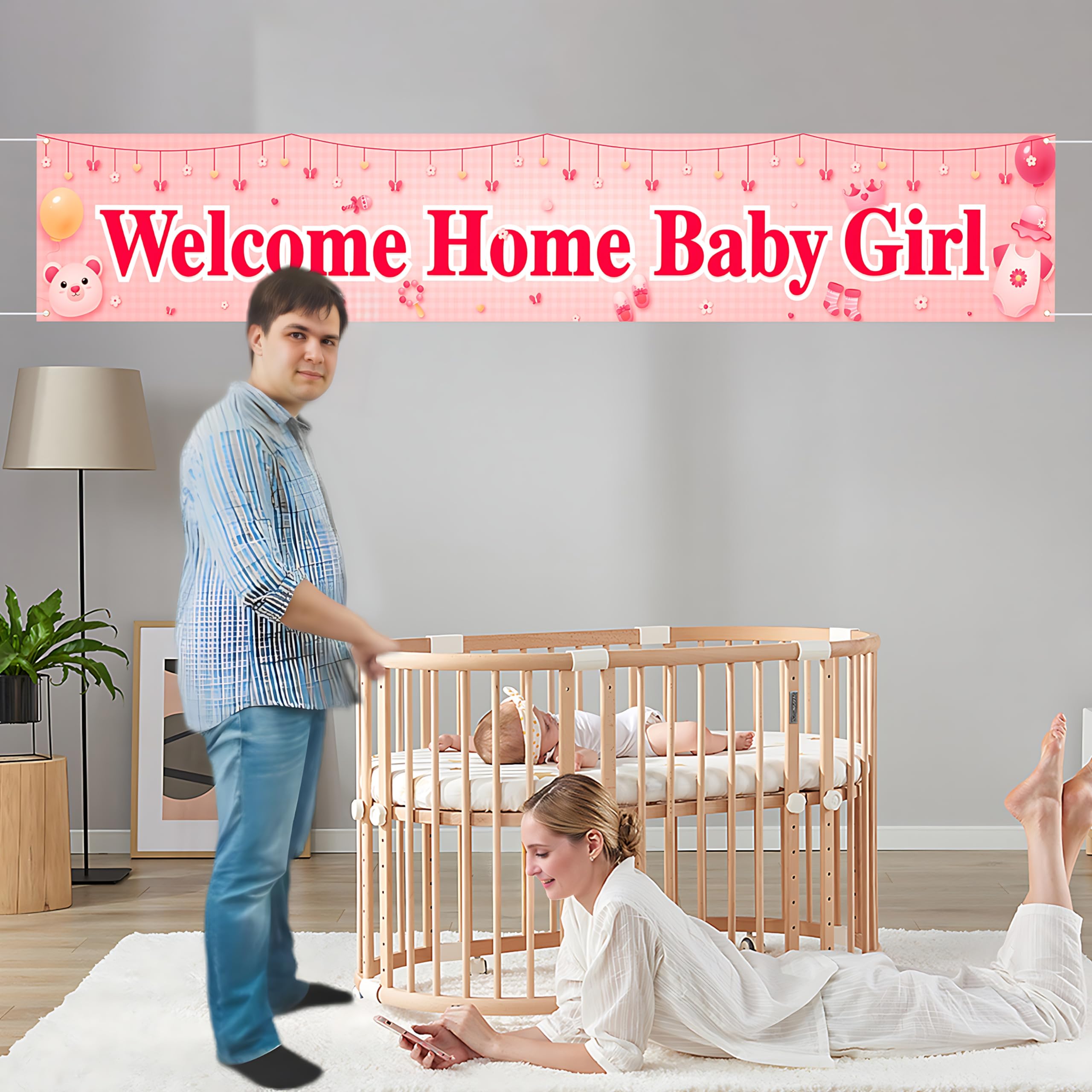 Labakita Welcome Home Baby Girl Yard Banner, Large It’s a Girl Baby Shower Banner, Pink Baby Shower Decorations for Girl, Gender Reveal Baby Shower Inside Outside Decoration