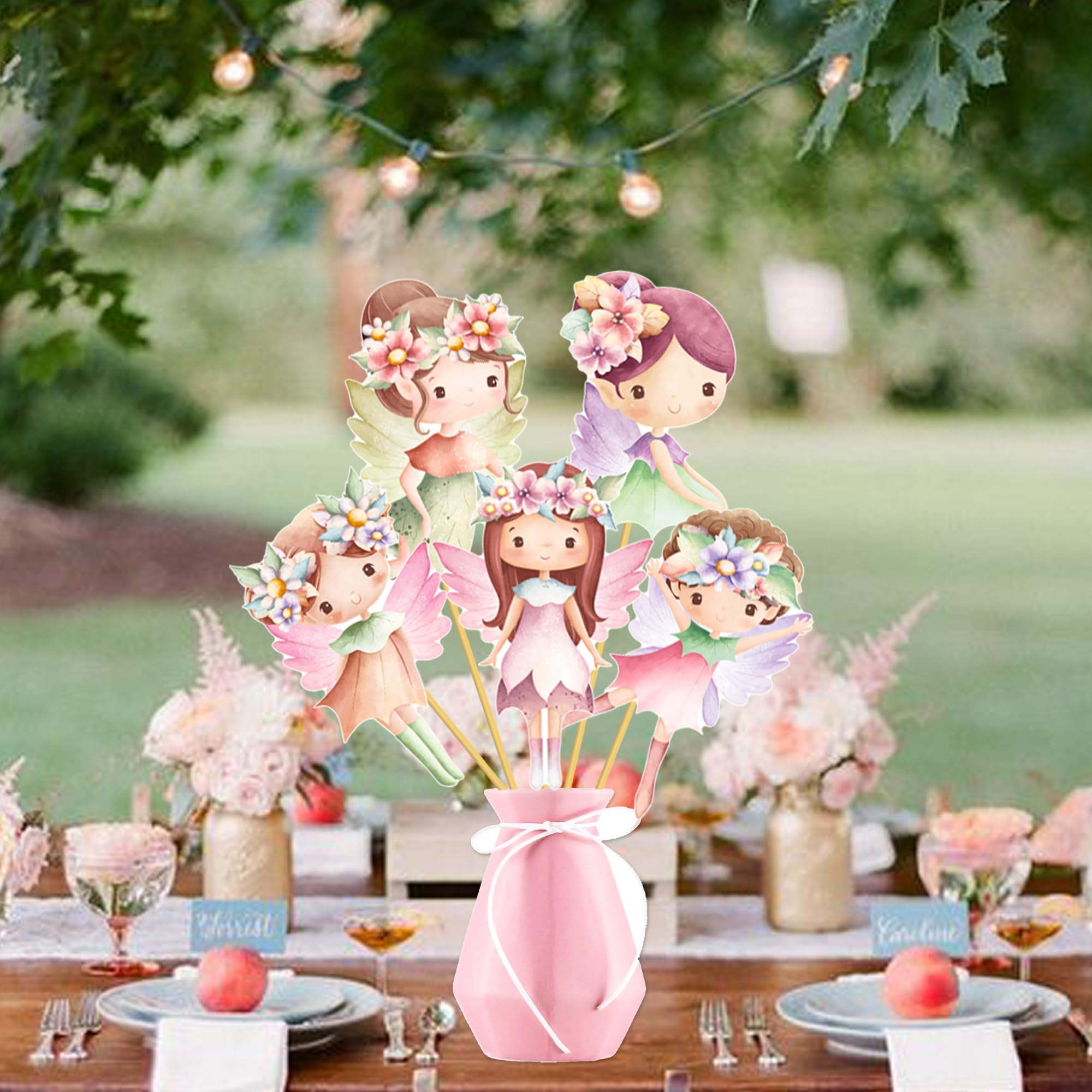 Fairy Party Centerpiece Stciks Fairy Birthday Decorations Fairy Centerpieces for Table 28pcs Fairy Party Table Toppers Fairy Baby Shower Decorations for Floral Fairy Garden Party Supplies