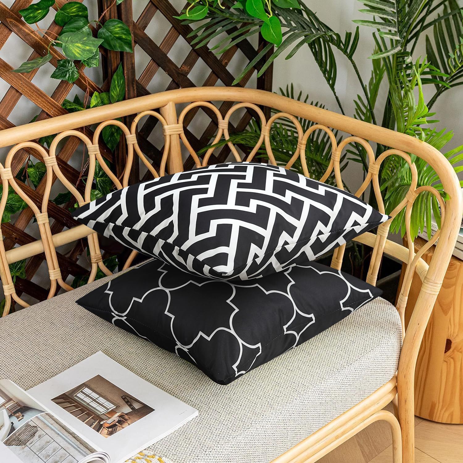 Pyonic Outdoor Waterproof Pillow Covers Set of 2 18X18 Inch Modern Geometric Black and White Decorative Outdoor Pillows for Patio Garden