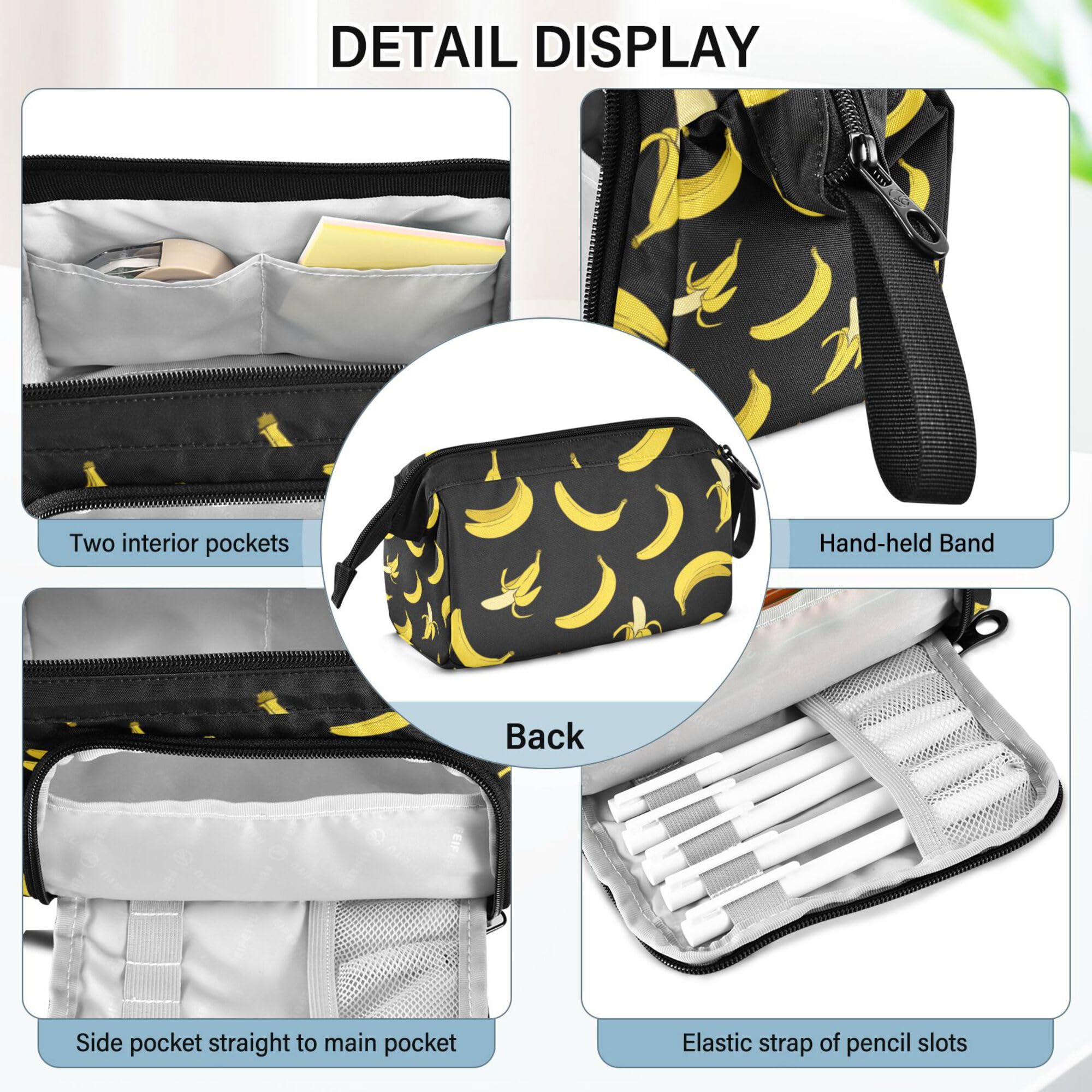 Glaphy Yellow Banana Pencil Case, Large Capacity Pencil Pouch Bag Pen Carrying Cases Zipper Storage Stationery Bag