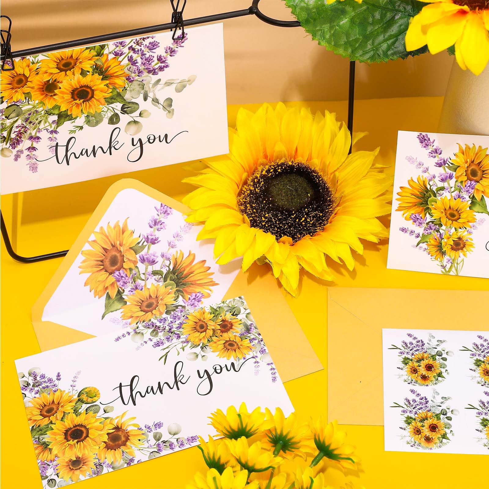 Whaline 36 Packs Sunflower Thank You Cards Spring Summer Flower Greeting Cards Floral Blank Note Cards with Envelopes and Stickers for Wedding Birthday Baby Shower Party, 4 x 6 Inch