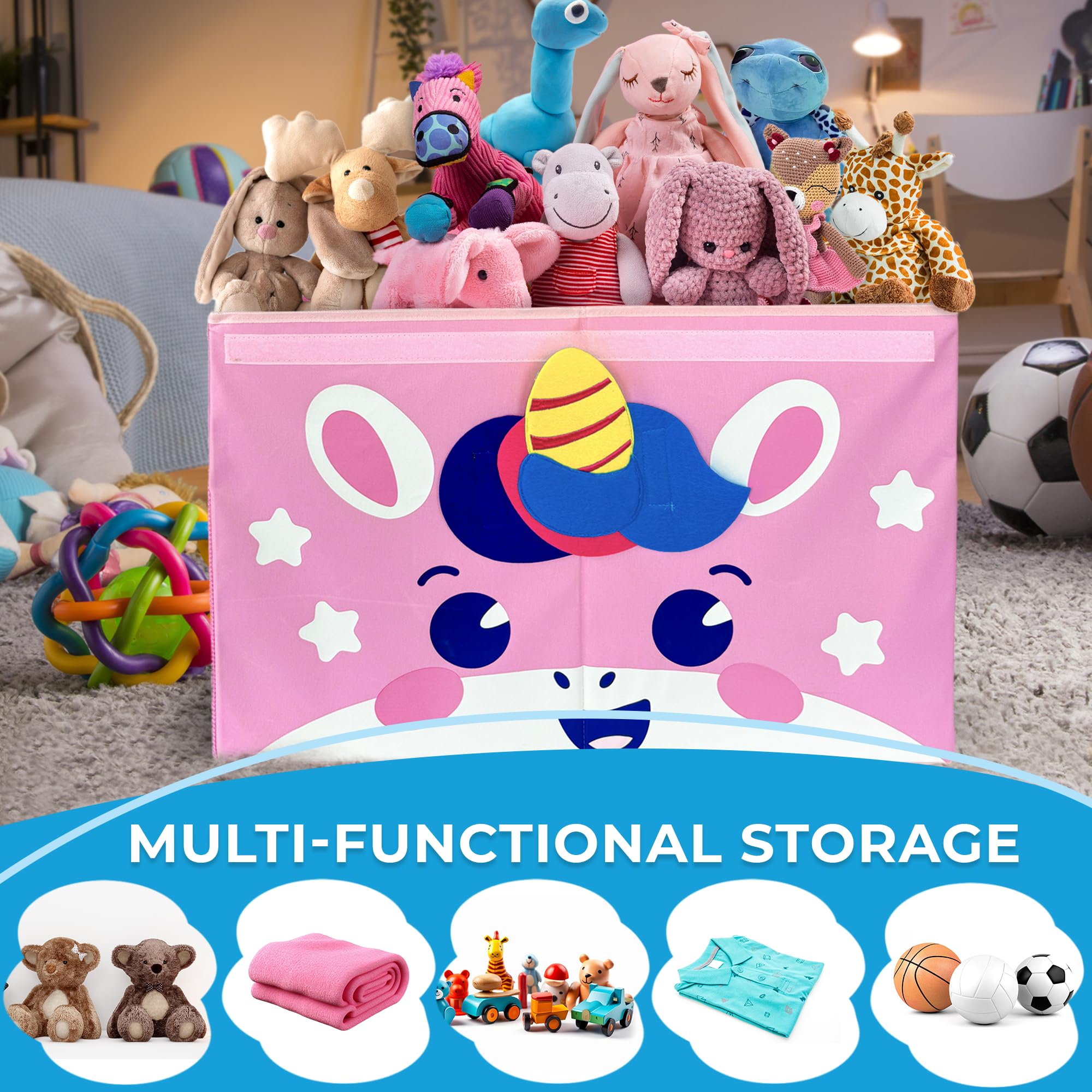 QUOKKA Large Toy Storage Box Unicorn & Small Toy Storage Box Owl Playroom Organizers