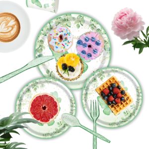 AWLZJZQA 168 Pcs Butterfly Plates and Napkins Party Supplies Serve 24 Guests Sage Green Birthday Plates Disposable Tea Party Decorations Happy Birthday Paper Plates Cups Flower Decor Spring for Women