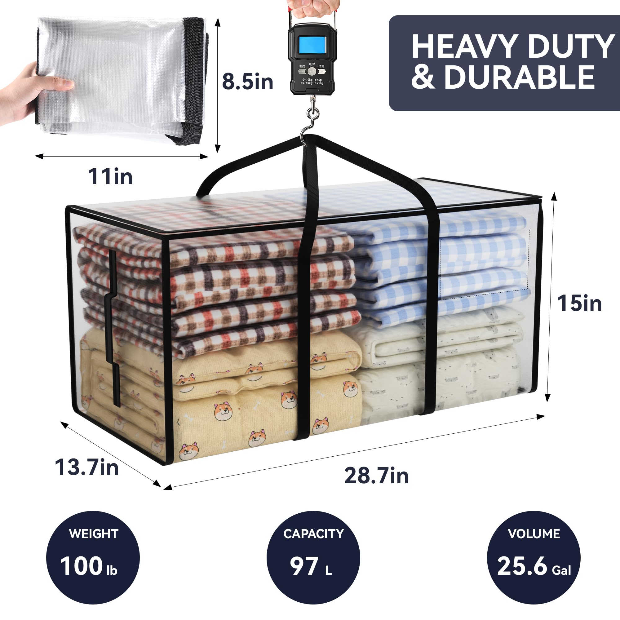 97L moving bags heavy duty,6 pack extra large moving bags with zippers，moving totes with lids heavy duty，storage containers with lids，large storage bags，moving storage bags，clear storage bag