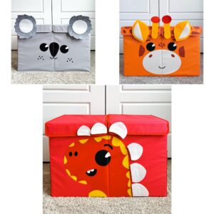 quokka toy chest storage boxes for boys and girls large dino, large giraffe & large koala - fabric foldable bin for playroom