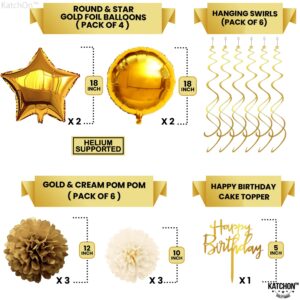 KatchOn, Gold Birthday Decorations Set - Pack of 45 | Gold Fringe Backdrop, Gold Happy Birthday Banner for Golden Birthday Party Decorations | Gold Happy Birthday Decorations | Gold Party Decorations