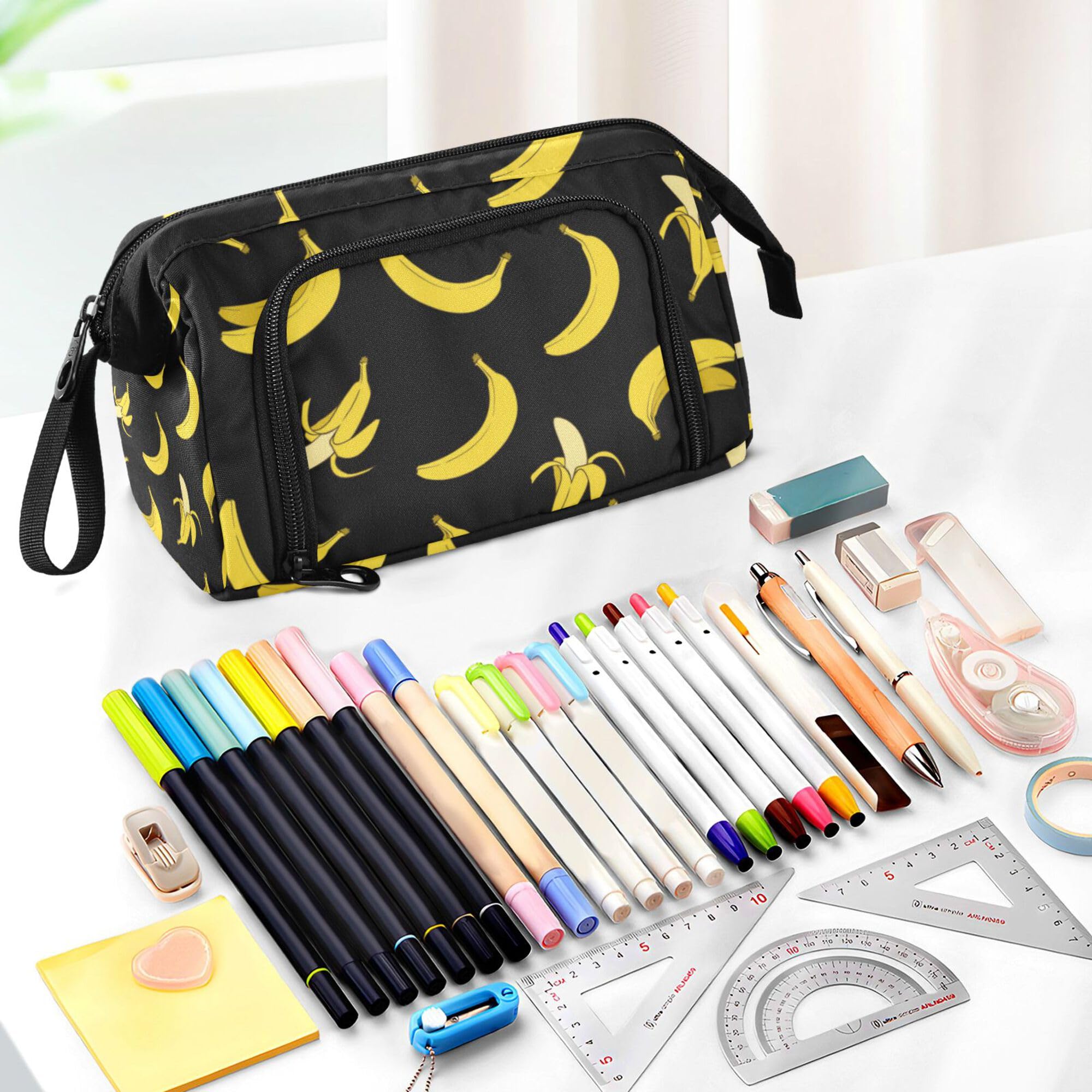 Glaphy Yellow Banana Pencil Case, Large Capacity Pencil Pouch Bag Pen Carrying Cases Zipper Storage Stationery Bag