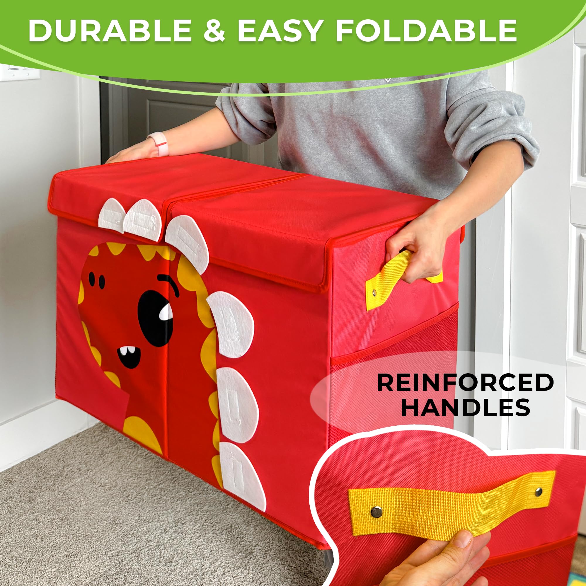 QUOKKA Toy Chest Storage Boxes for Boys and Girls Large Unicorn & Large Dino - Fabric Foldable Bin for Playroom