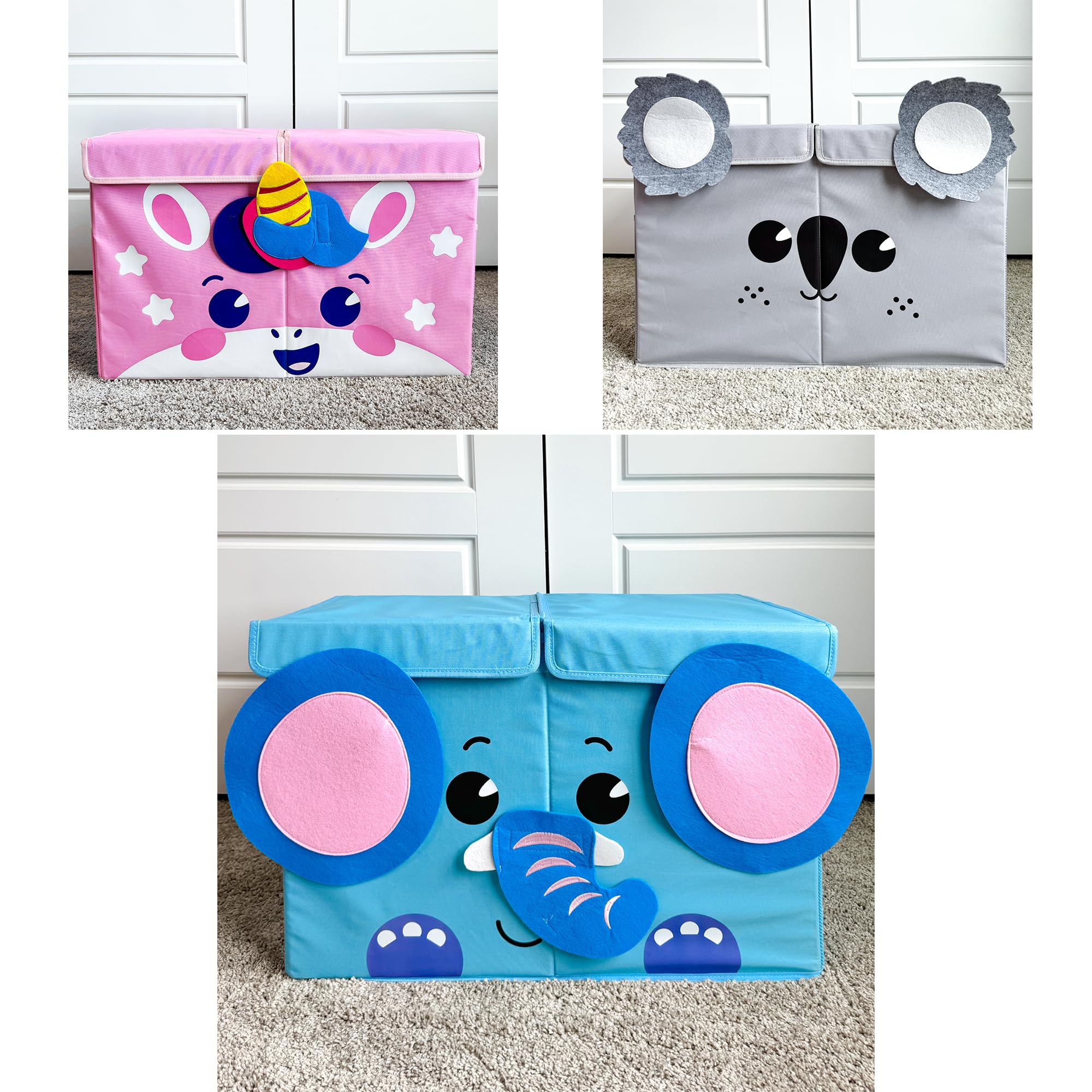 QUOKKA Toy Storage Box Elephant, Toy Storage Box Koala & Toy Storage Box Unicorn Playroom Organizers