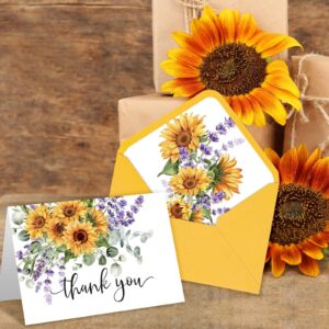 Whaline 36 Packs Sunflower Thank You Cards Spring Summer Flower Greeting Cards Floral Blank Note Cards with Envelopes and Stickers for Wedding Birthday Baby Shower Party, 4 x 6 Inch