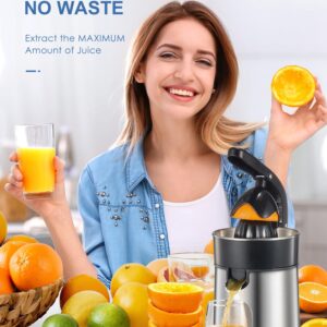 Electric Citrus Juicer Squeezer, Orange Juicer with Two Interchangeable Cones, Suitable for orange, lemon and Grapefruit, Brushed Stainless Steel, Easy to Clean and Use (Black+Silver)