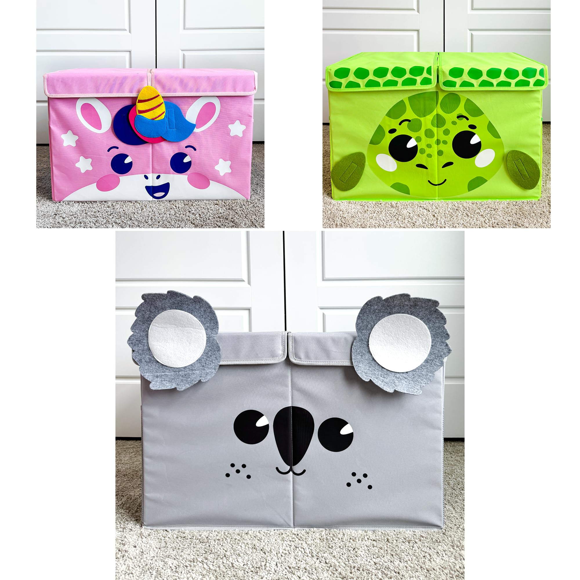 QUOKKA Toy Storage Box Koala, Toy Storage Box Unicorn & Toy Storage Box Turtle Playroom Organizers