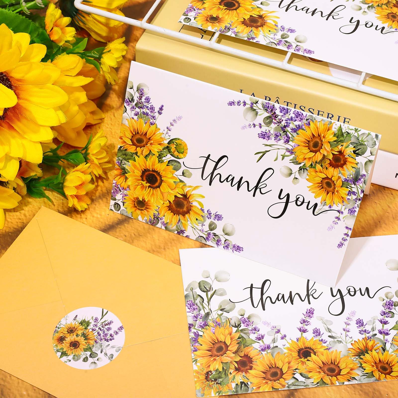 Whaline 36 Packs Sunflower Thank You Cards Spring Summer Flower Greeting Cards Floral Blank Note Cards with Envelopes and Stickers for Wedding Birthday Baby Shower Party, 4 x 6 Inch