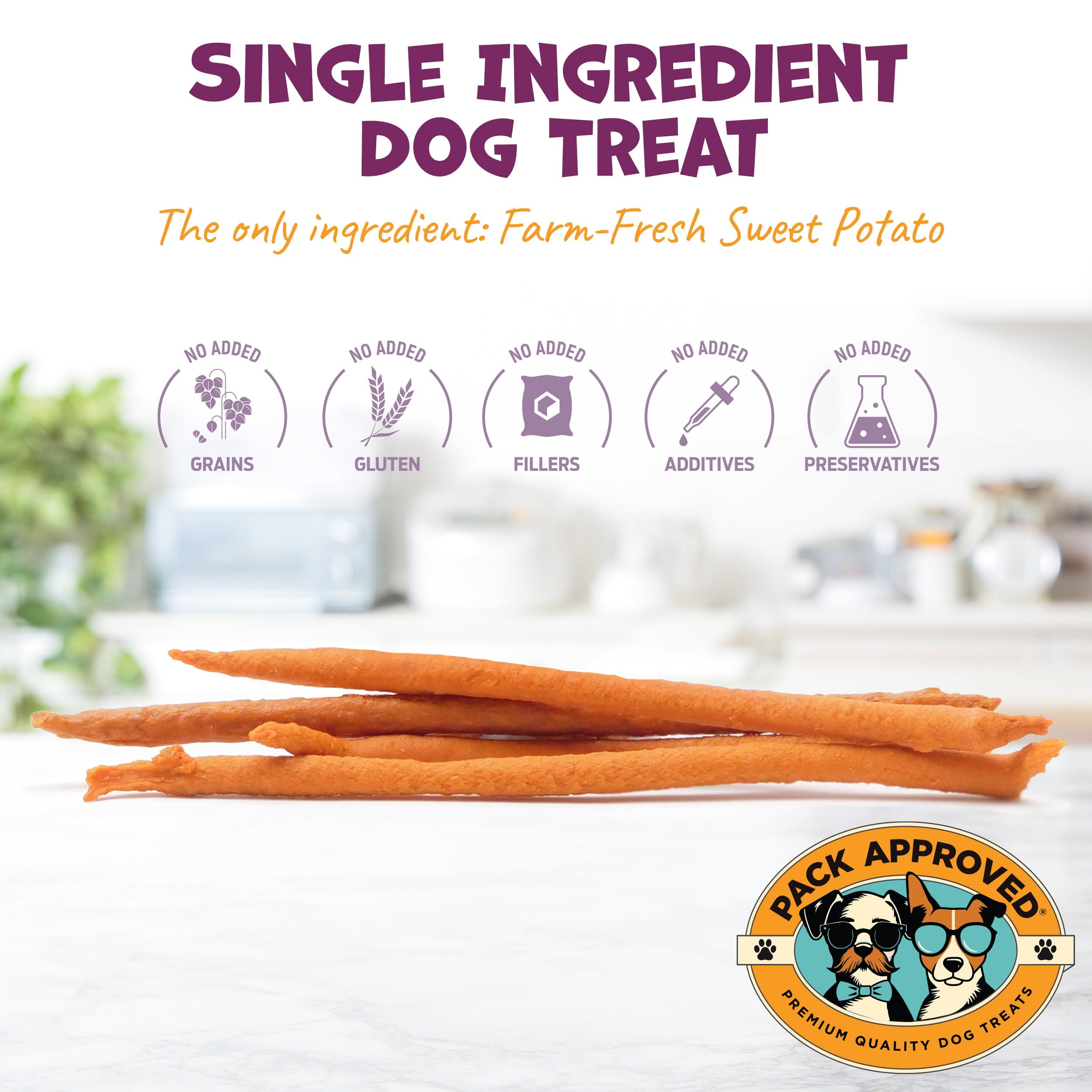 Pack Approved Sweet Potato Dog Treats Made in USA - Single Ingredient Dog Treat - Dehydrated Sweet Potato Fries, Perfect for Dogs of All Breeds and Sizes - 7.5 oz